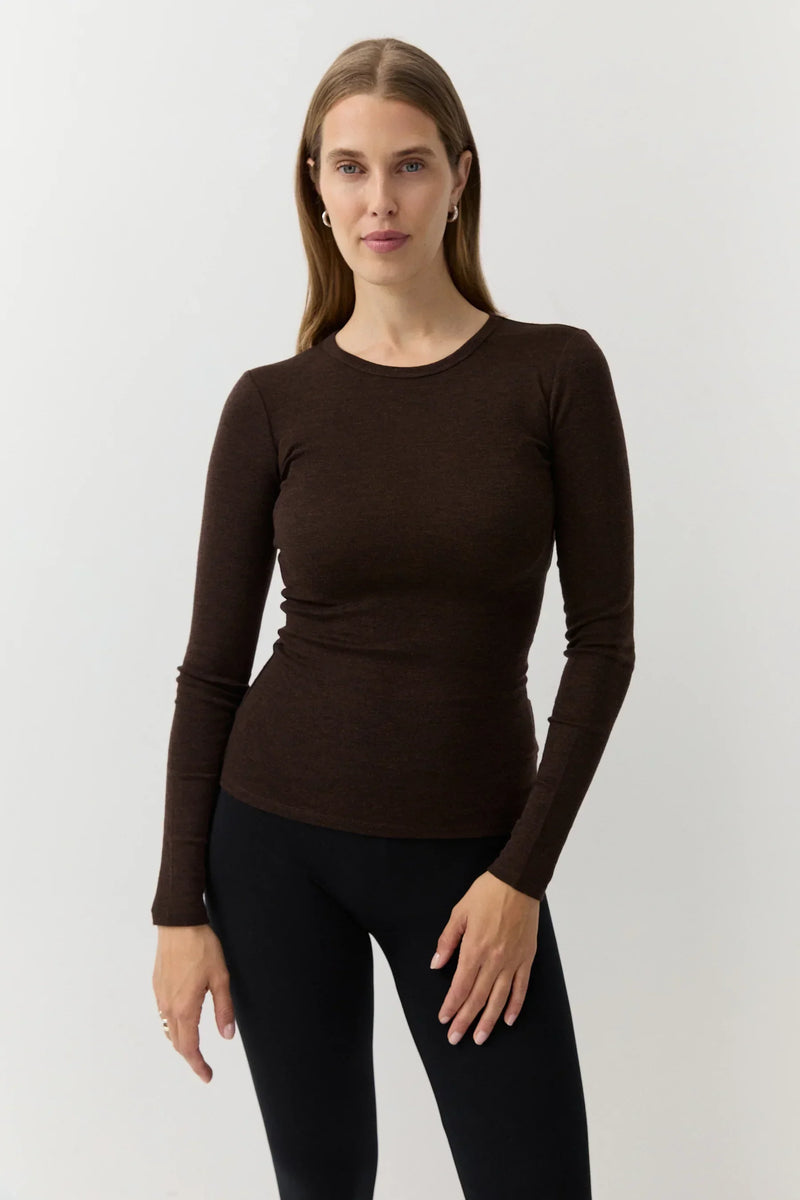 Merino Wool Long-Sleeve Brown Melange | Sustainable Women's Tops & Tees ...